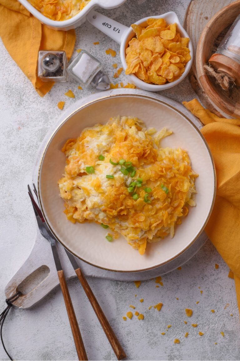 Quick and Easy Hashbrown Casserole Topped With Corn Flakes
