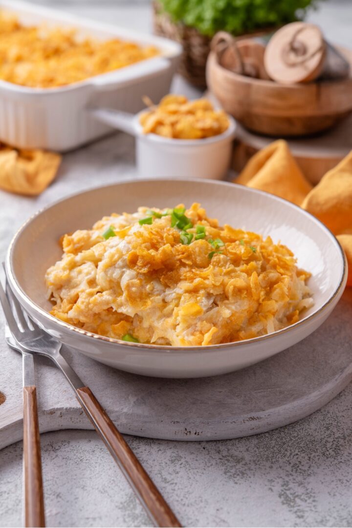 Quick and Easy Hashbrown Casserole Topped With Corn Flakes