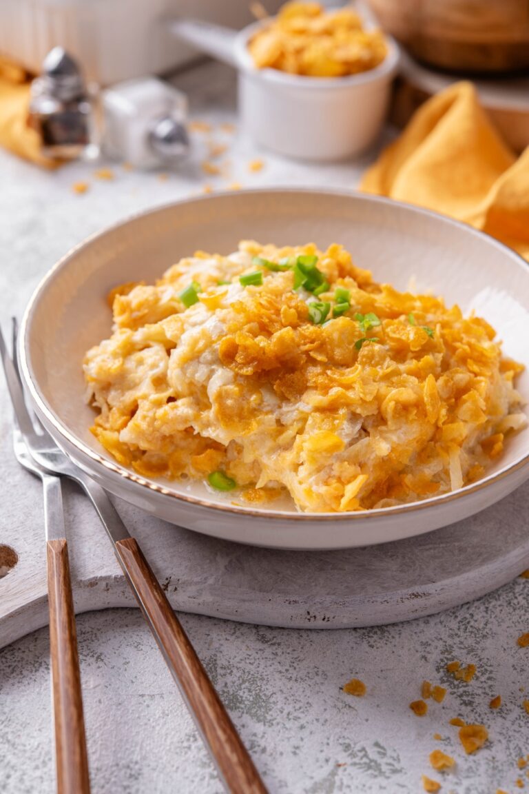 Quick and Easy Hashbrown Casserole Topped With Corn Flakes